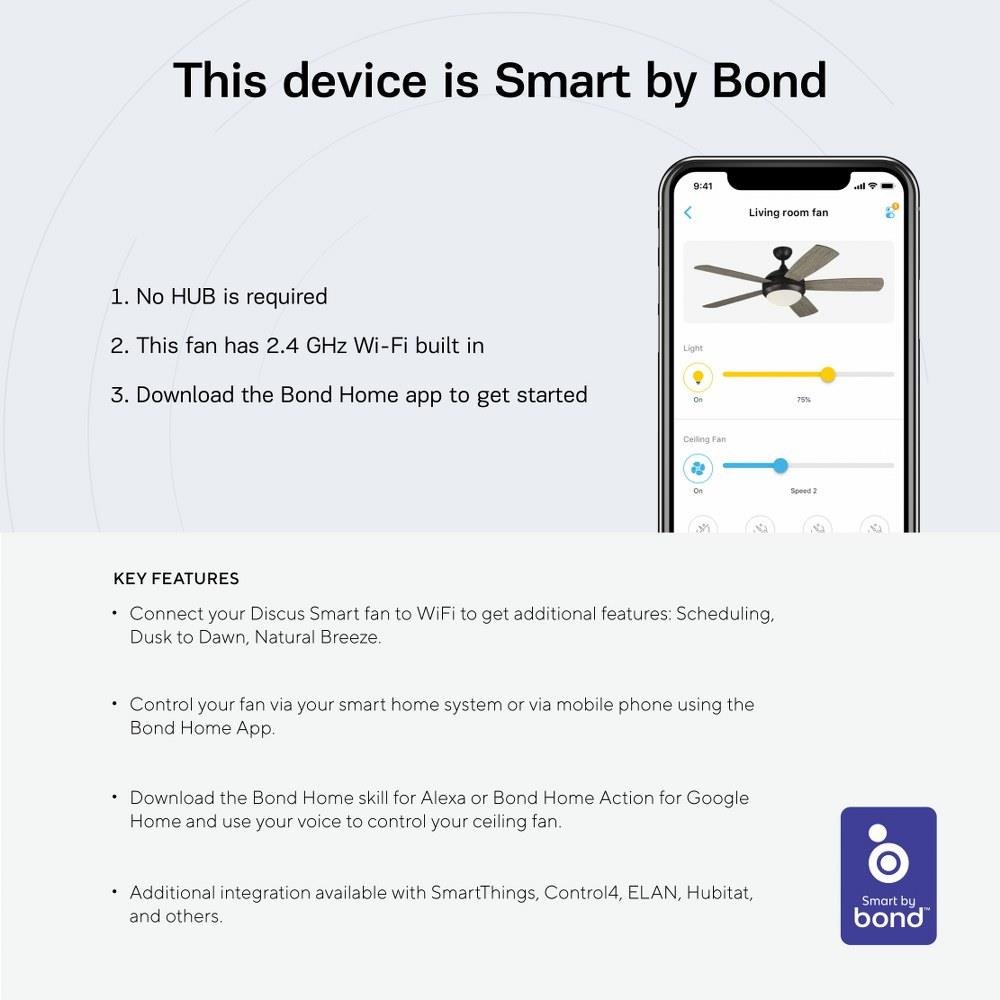 Discus Classic Smart - 52 Inch 5 Blade Ceiling Fan with Light Kit - 96 ...